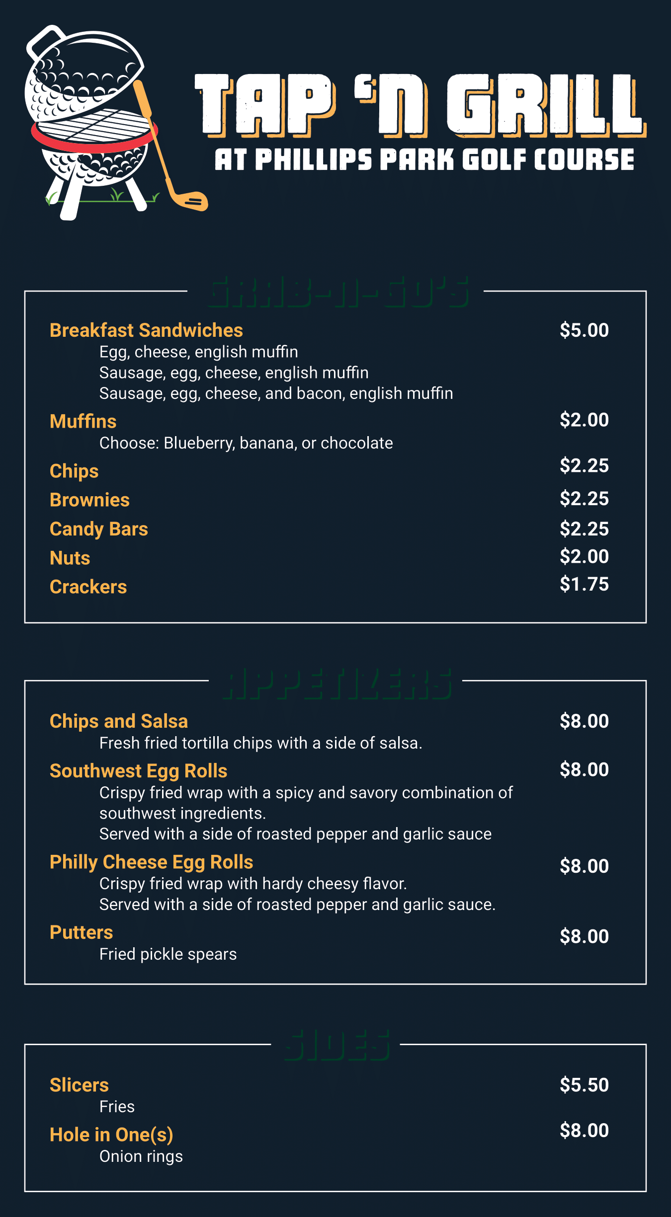 Food Menu - Phillips Park Golf Course