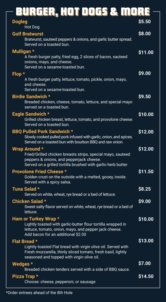 Food Menu - Phillips Park Golf Course